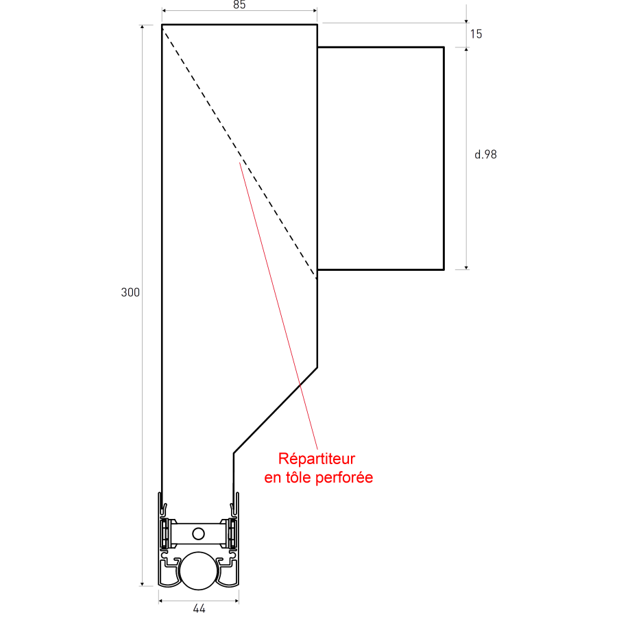 KLIMA | Plenum isolé pour diffuseur linéaire aérodynamique sans cadre