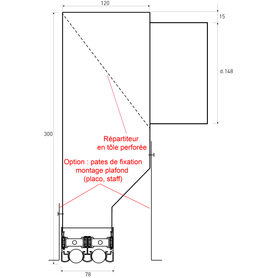 KLIMA | Plenum isolé pour diffuseur linéaire aérodynamique sans cadre